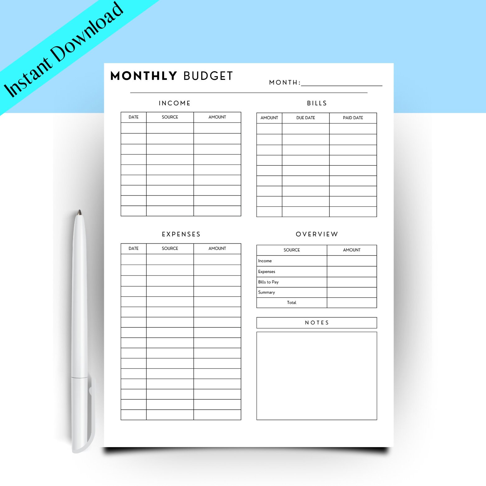 Monthly Budget Tracker | Printable Budget | Financial Planner ...