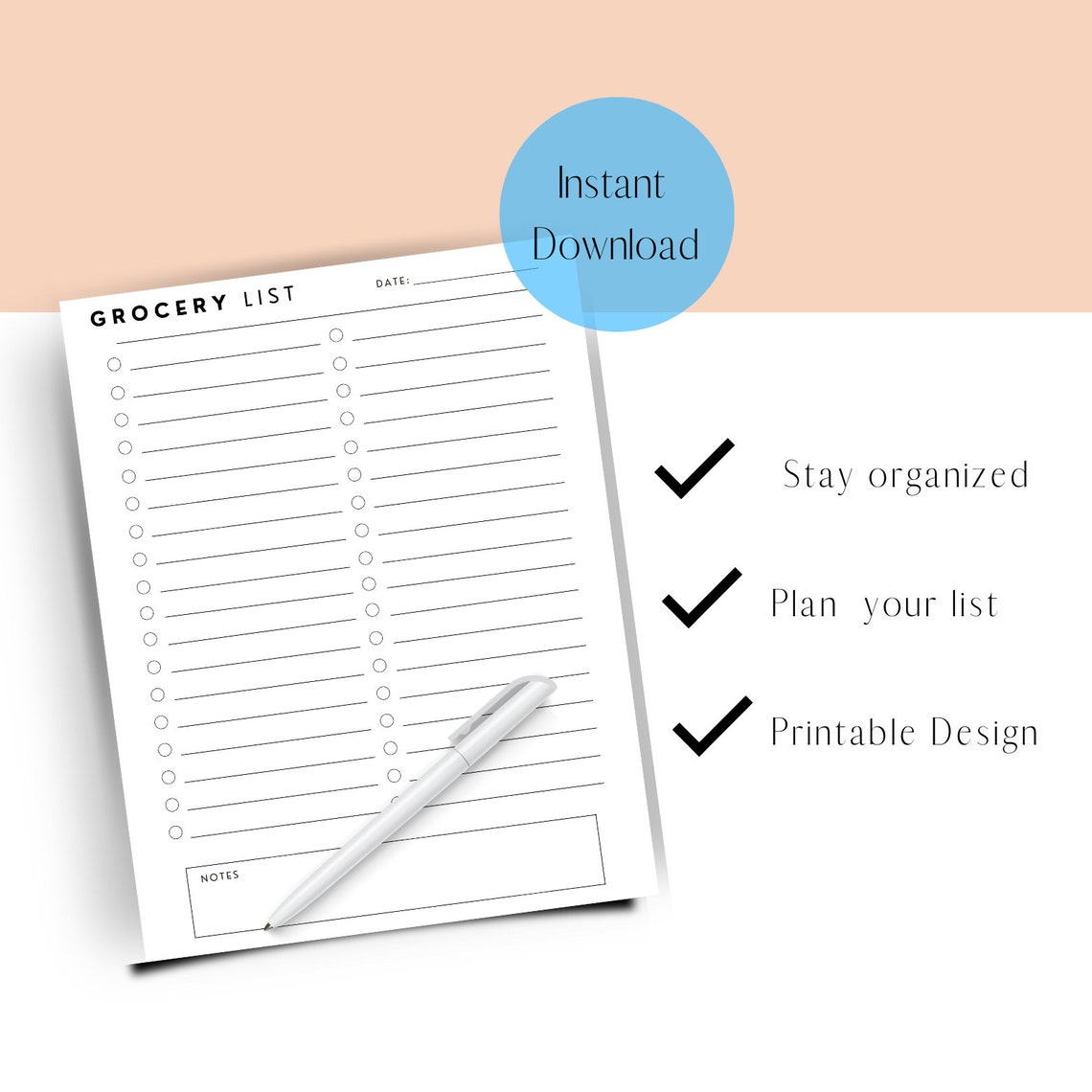 Simple Grocery List Printable Template | Minimalist Grocery List | Food ...