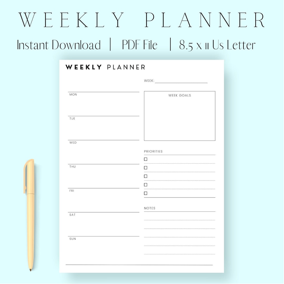 Weekly Planner Printable | Productivity Planner | Minimal Weekly ...
