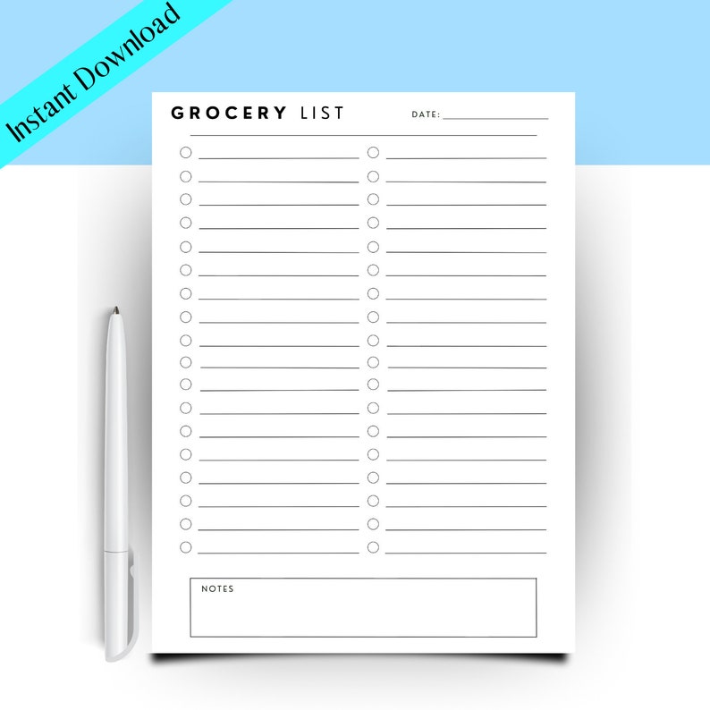 Simple Grocery List Printable Template Minimalist Grocery List Food ...