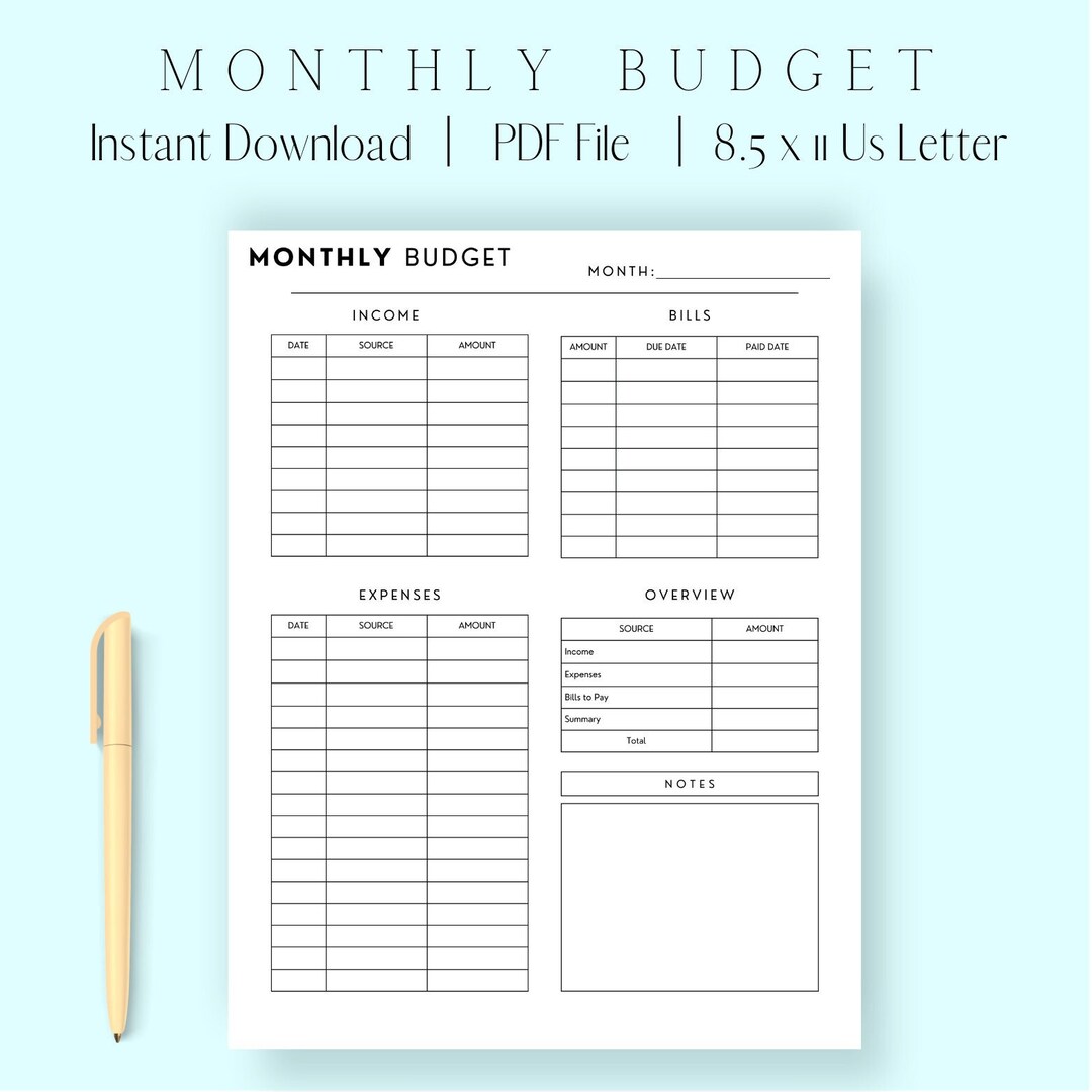 Monthly Budget Tracker | Printable Budget | Financial Planner ...