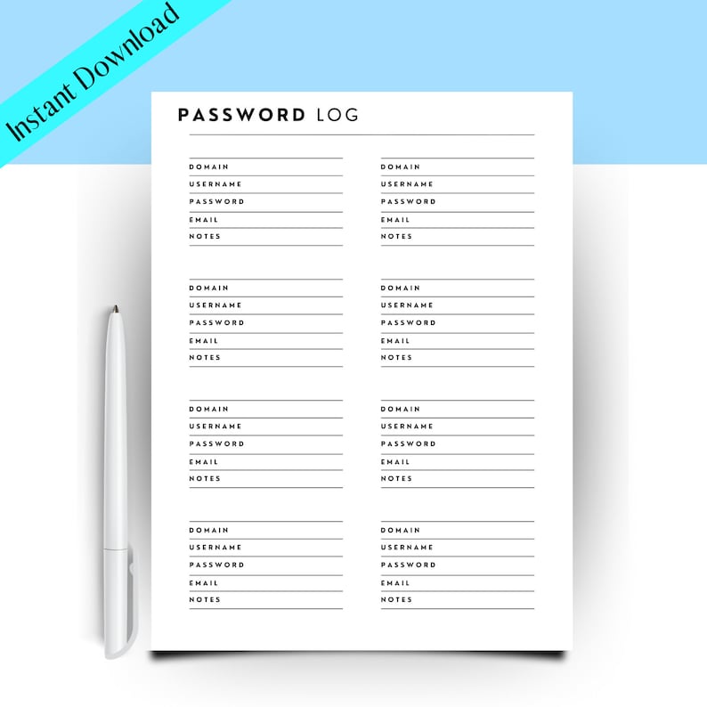Password Log Printable Password Tracker Password Organizer - Etsy