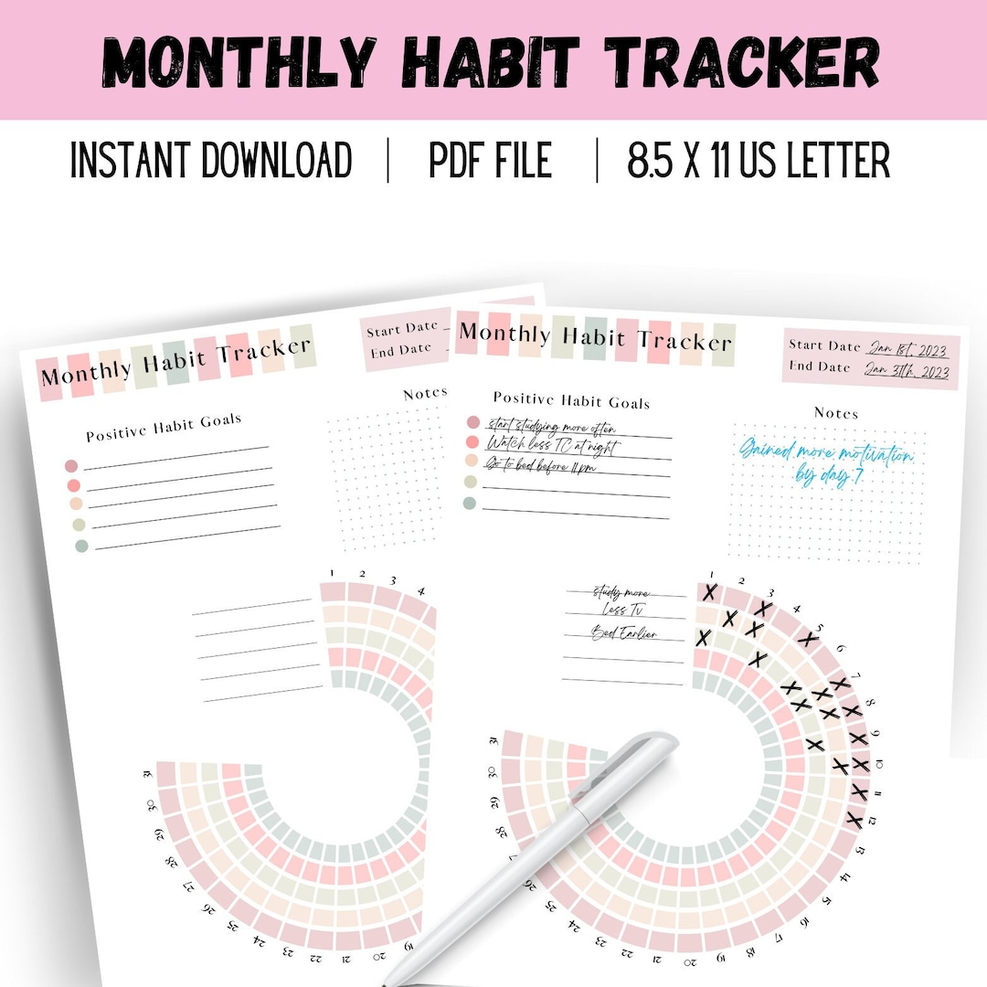 Minimalist Monthly Habit Tracker | Printable Habit Tracker | Wellness ...
