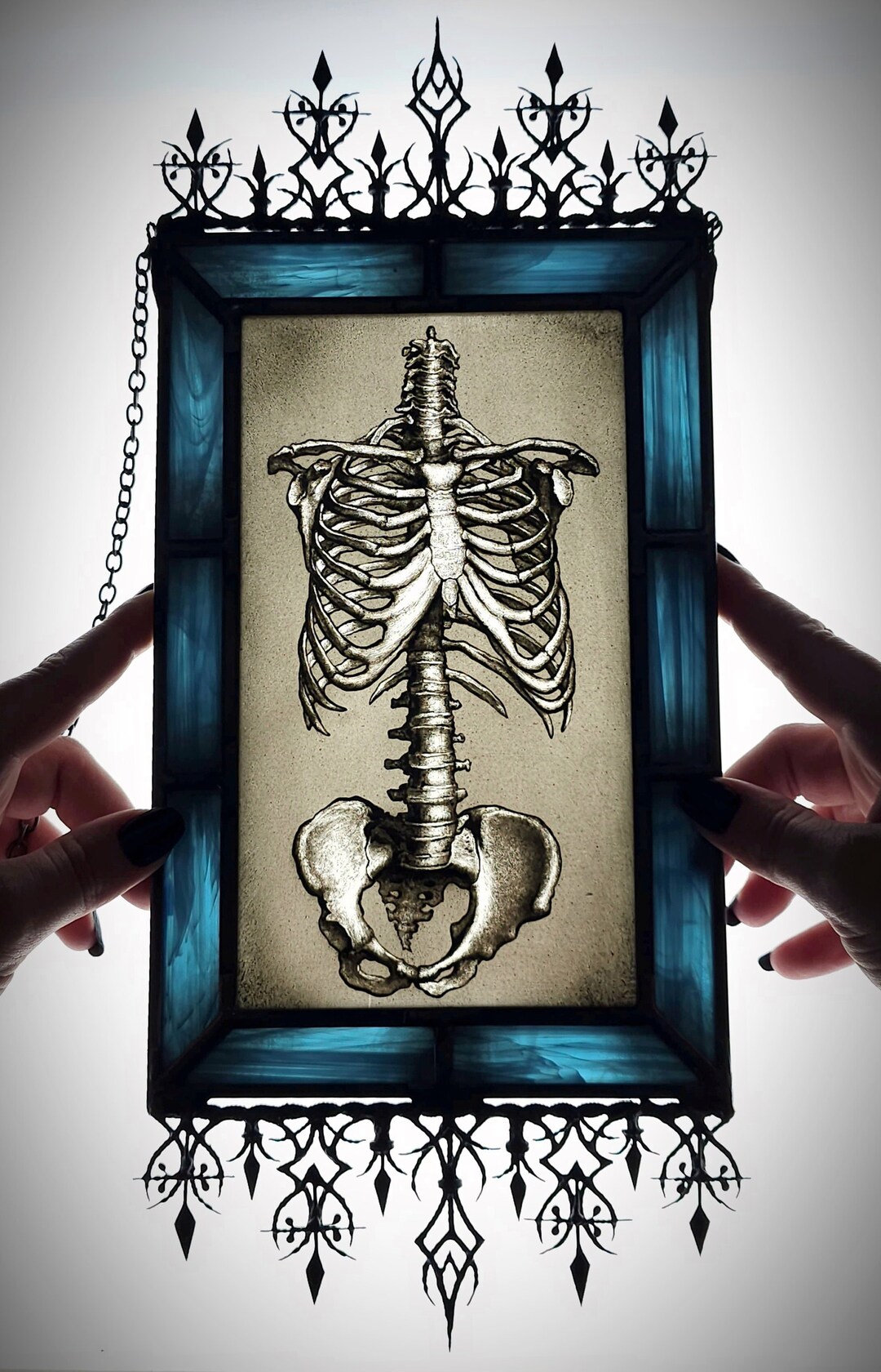 Anatomical Skeleton Stained Glass Panel: Hand-painted Filigree Window ...