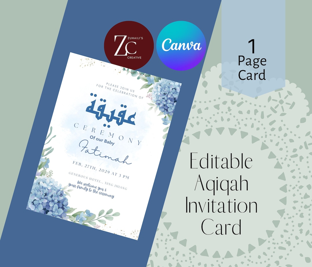 Aqiqah Editable Canva Inivitation Card Blue Aqiqah Card Invitation ...