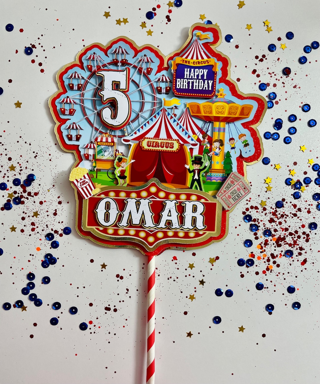 Carnival Birthday Cake Topper: Personalized Circus Theme - Etsy