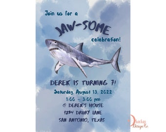 Jaws Birthday Invitation Jawsome Birthday Invitation Jaw-some Birthday ...