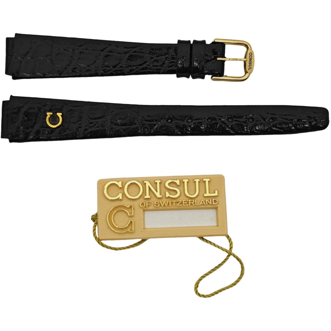 Consul Swiss Vintage Genuine Leather Watch Band 12 Mm Black Bracelet ...