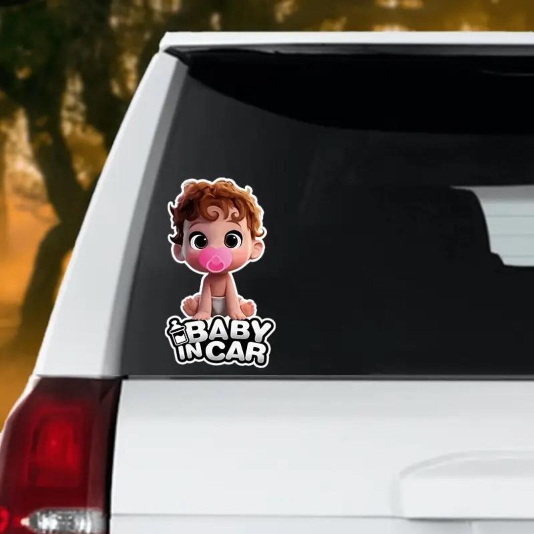 Adorable 'baby in Car' Stickers - Cartoon Baby Boy & Girl With ...