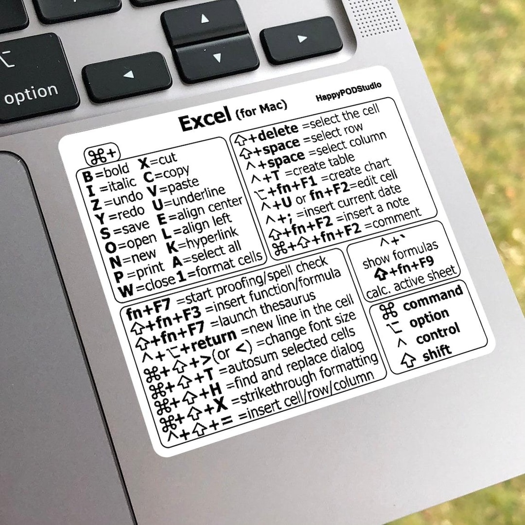 Excel (for Mac) Shortcut Sticker - Vinyl - Fit Any Macbook/imac - Excel ...