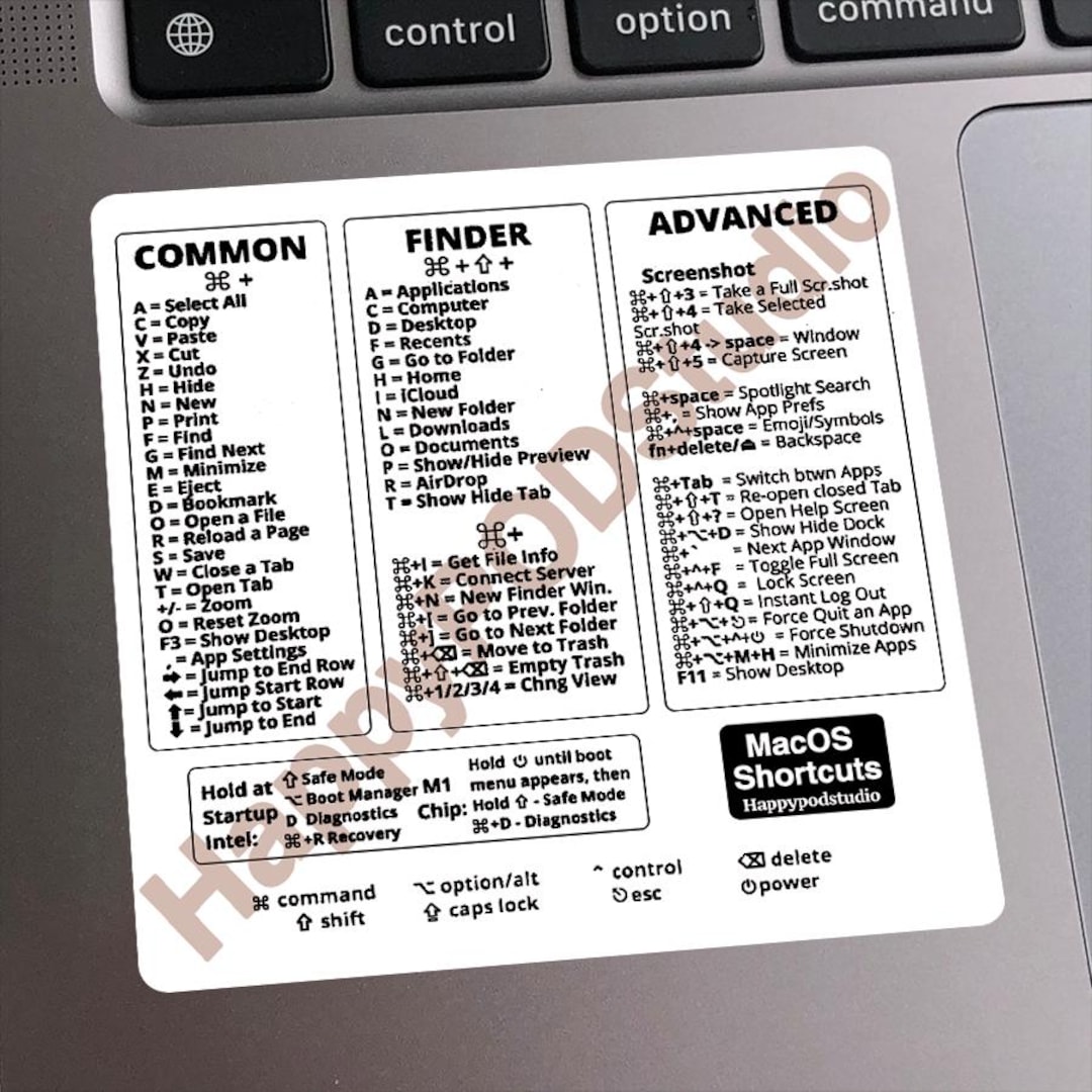 Mac OS Shortcut Sticker - Mac OS Shortcut Decal - Shortcut Keys Guide ...