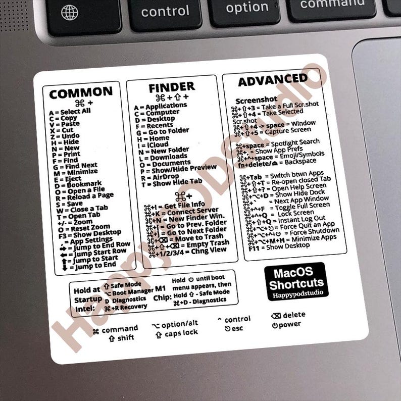 Mac OS Shortcut Sticker - Mac OS Shortcut Decal - Shortcut Keys Guide ...