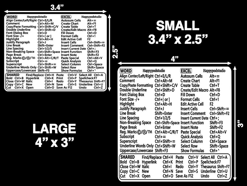 Windows+word/excel (for PC) Keyboard Shortcut Stickers, Laminated Vinyl ...