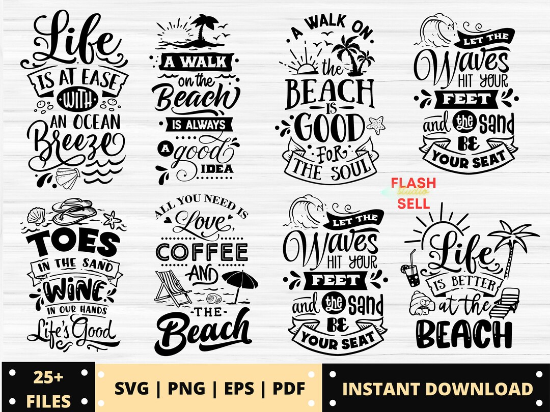 BUY 2 GET 1 FREE, 25 Funny Beach Quote Svg Bundle Sweet Vacation Svg ...