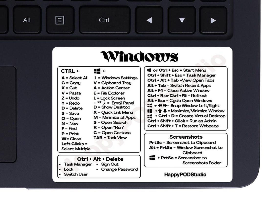 Windows Shortcut Sticker - Windows Tips - Keyboard Shortcuts - Office ...
