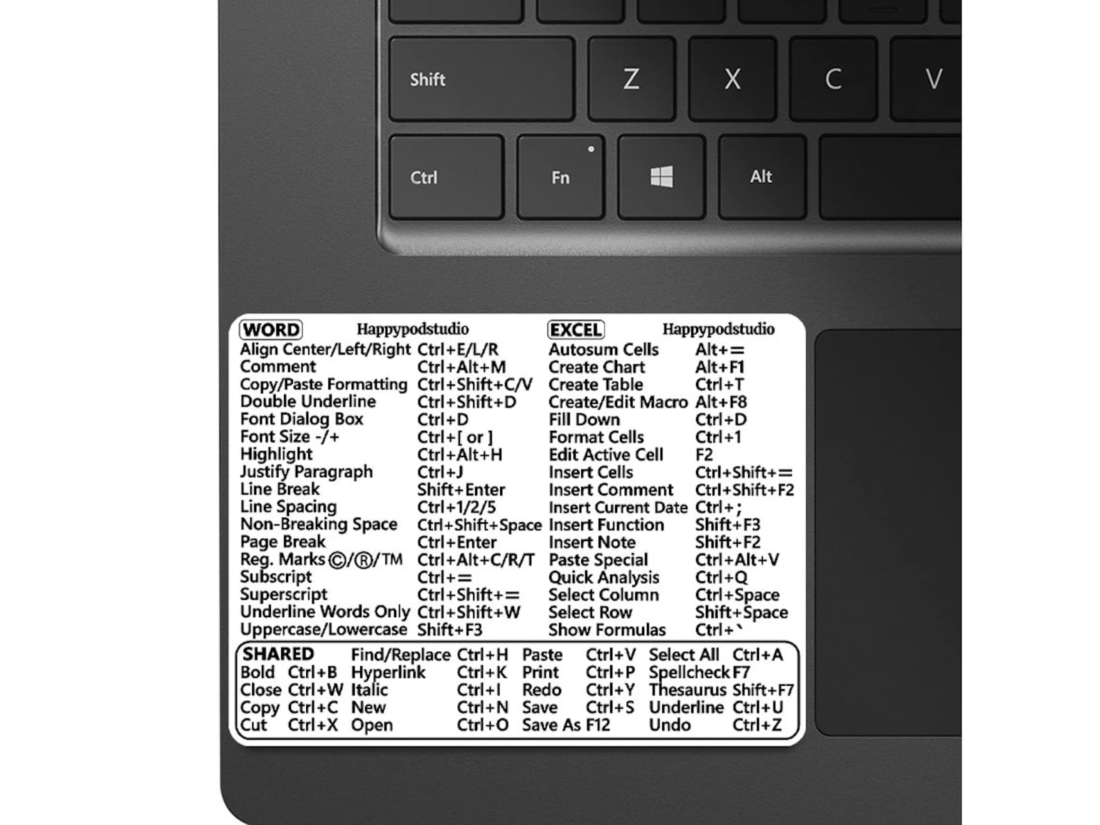 Windows+word/excel (for PC) Keyboard Shortcut Stickers, Laminated Vinyl ...