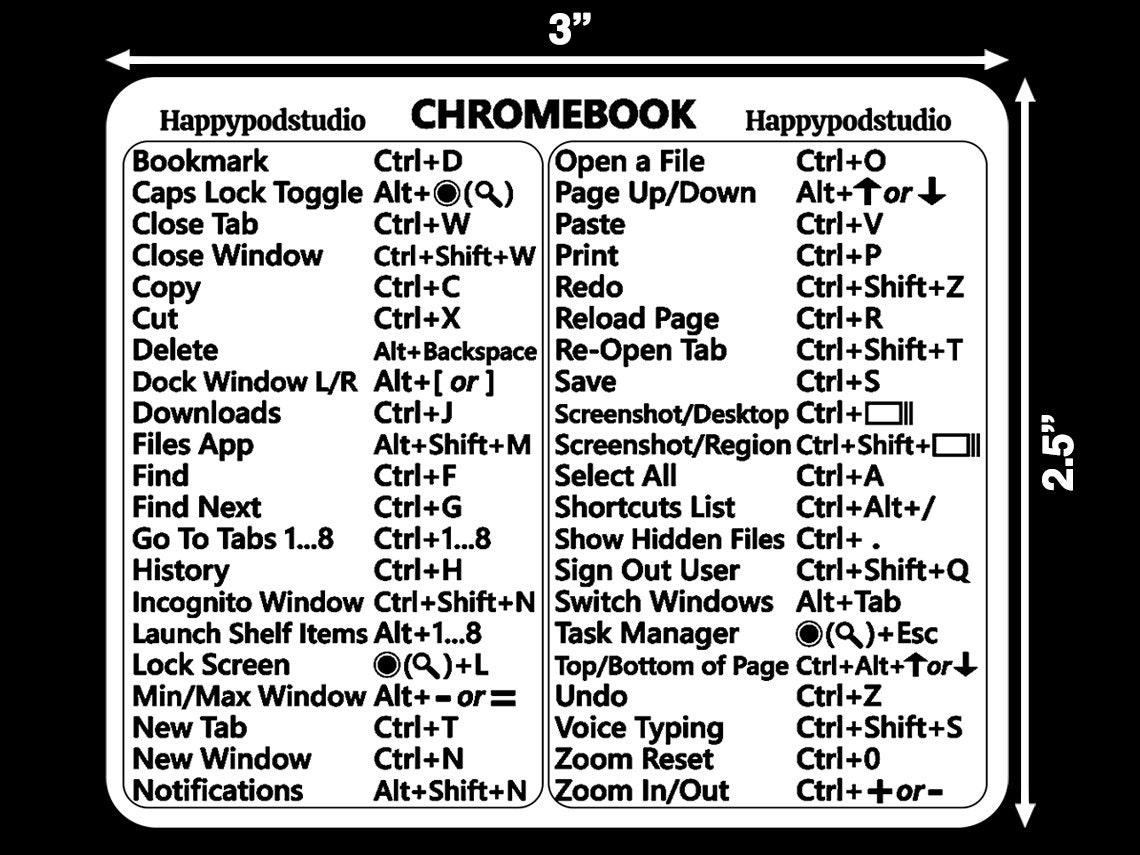 Chromebook Keyboard Shortcuts Sticker, Keyboard Tips, Chromebook ...