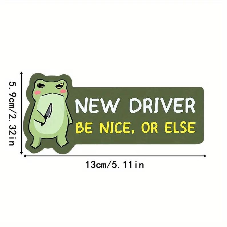 Cartoon Frog Funny Car Sticker - New Driver Humorous Warning Cute ...