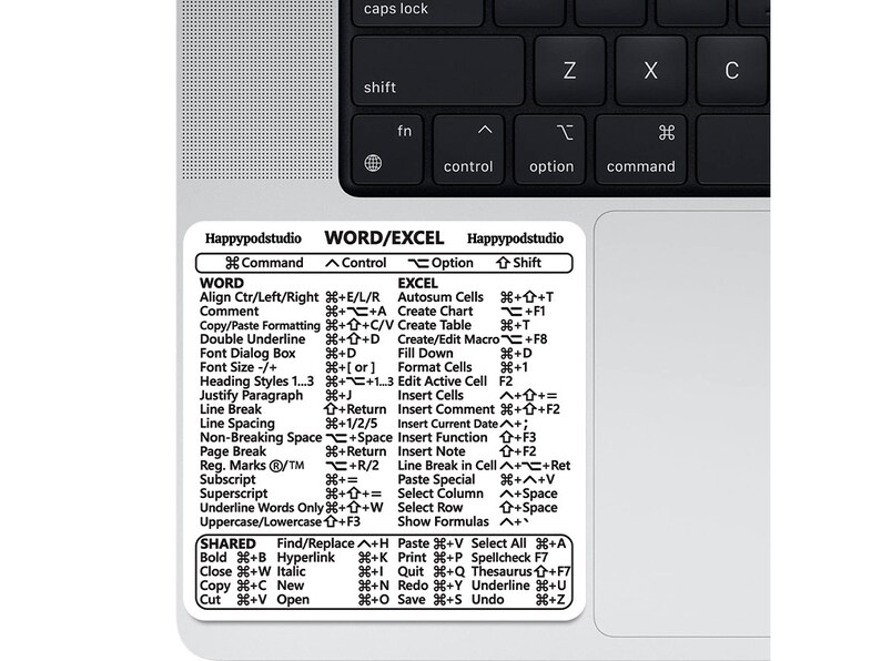 Word and Excel mac Keyboard Shortcuts Sticker, Quick Reference Guide ...