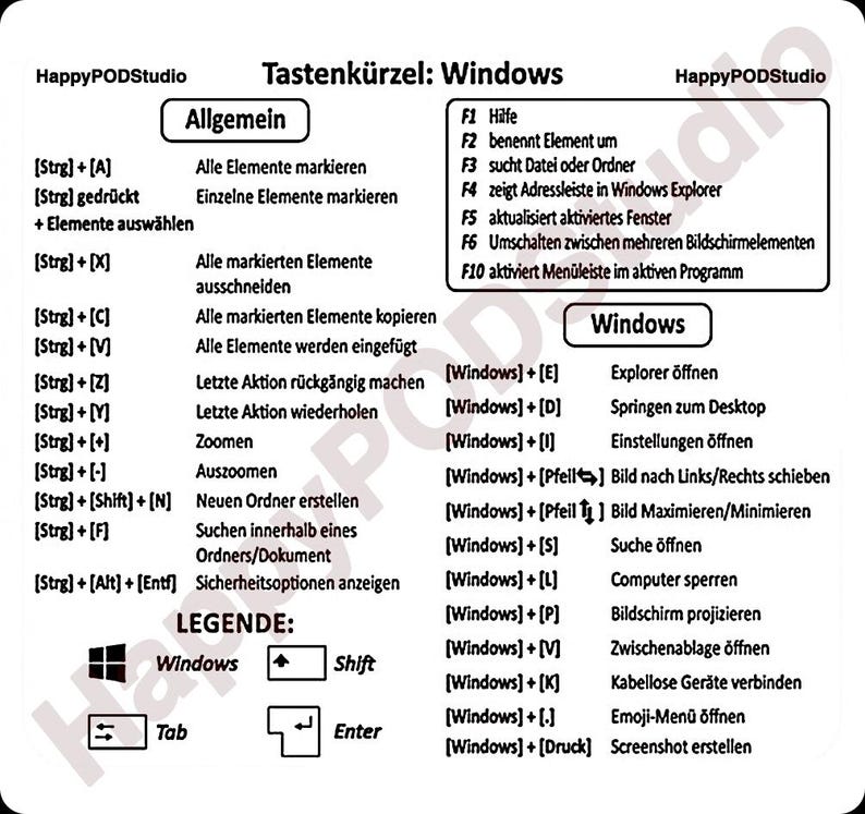German Windows Keyboard Shortcuts Sticker - German Windows Decal ...