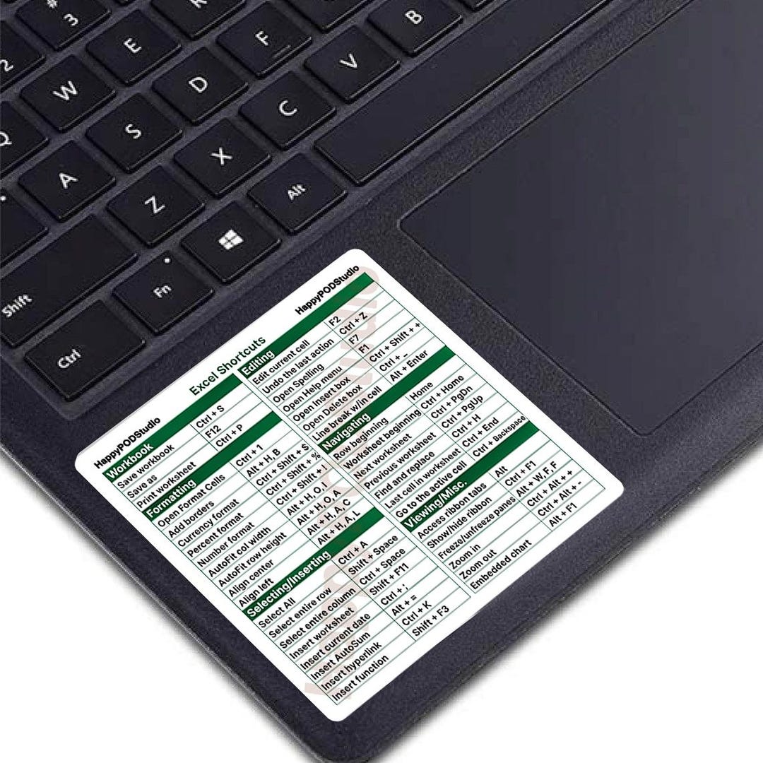 Excel Shortcuts Sticker (PC) - Productivityboost - Excel Shortcuts ...