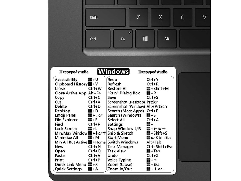 Microsoft Windows 11 and 10 Keyboard Shortcuts Sticker, Windows PC ...