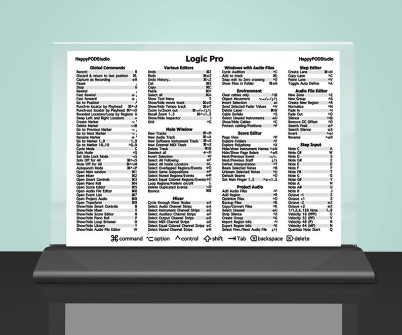 Logic Pro X Keyboard Shortcut Sticker - Music Production Vinyl (4x6) - Etsy
