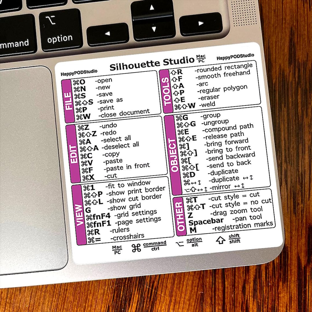 Silhouette Studio Shortcuts Sticker (mac/ Windows PC) - Keyboard ...