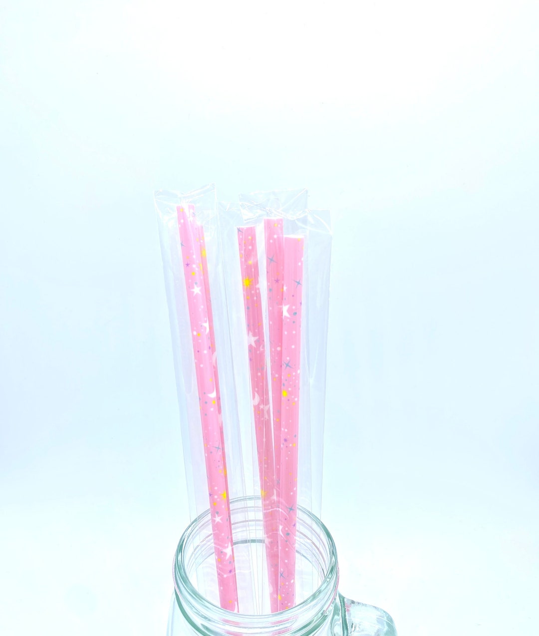 Pink and White Stars Straws - 9" Straws - Stars - Crescent Moon ...
