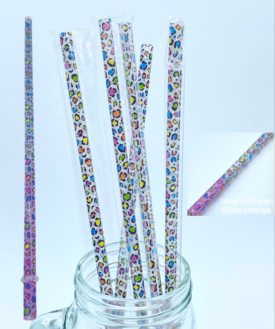 Neon Transparent Straws -10" - Color Changing Leopard Print Straw ...