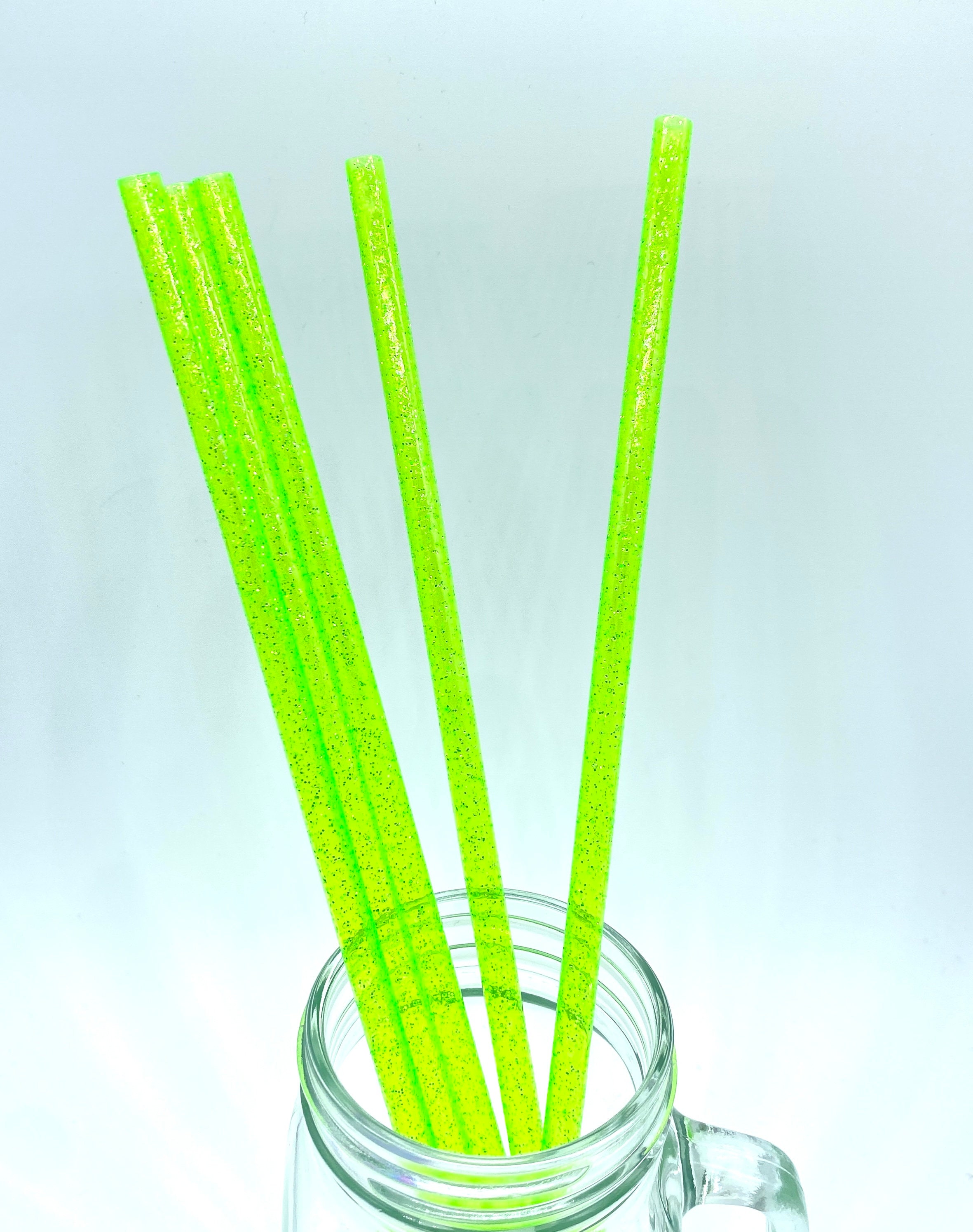 Bright Green Sparkles Straw Reusable 11inch Straws Glitter Lime Green ...