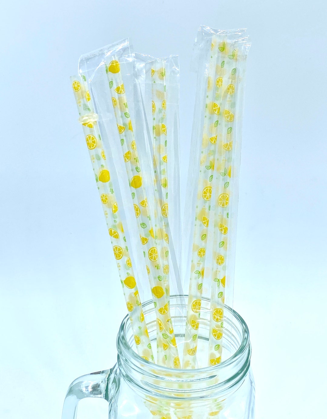Transparent Lemon Straws - 10" - Lemon Slices - Reusable Plastic Straw ...