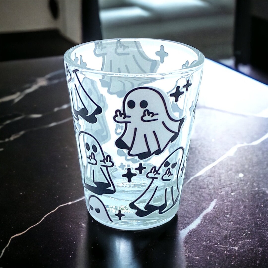 Ghost Middle Finger - Clear Glass Shot Glass - Funny Shot Glass ...