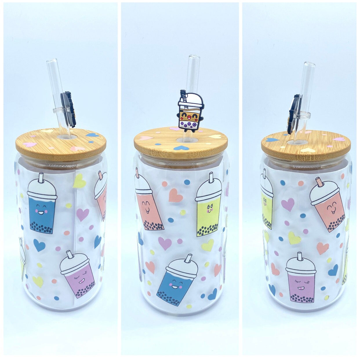 Boba Tea Glass Can Cup Pastel Color Boba Tea Boba Tea and Hearts ...