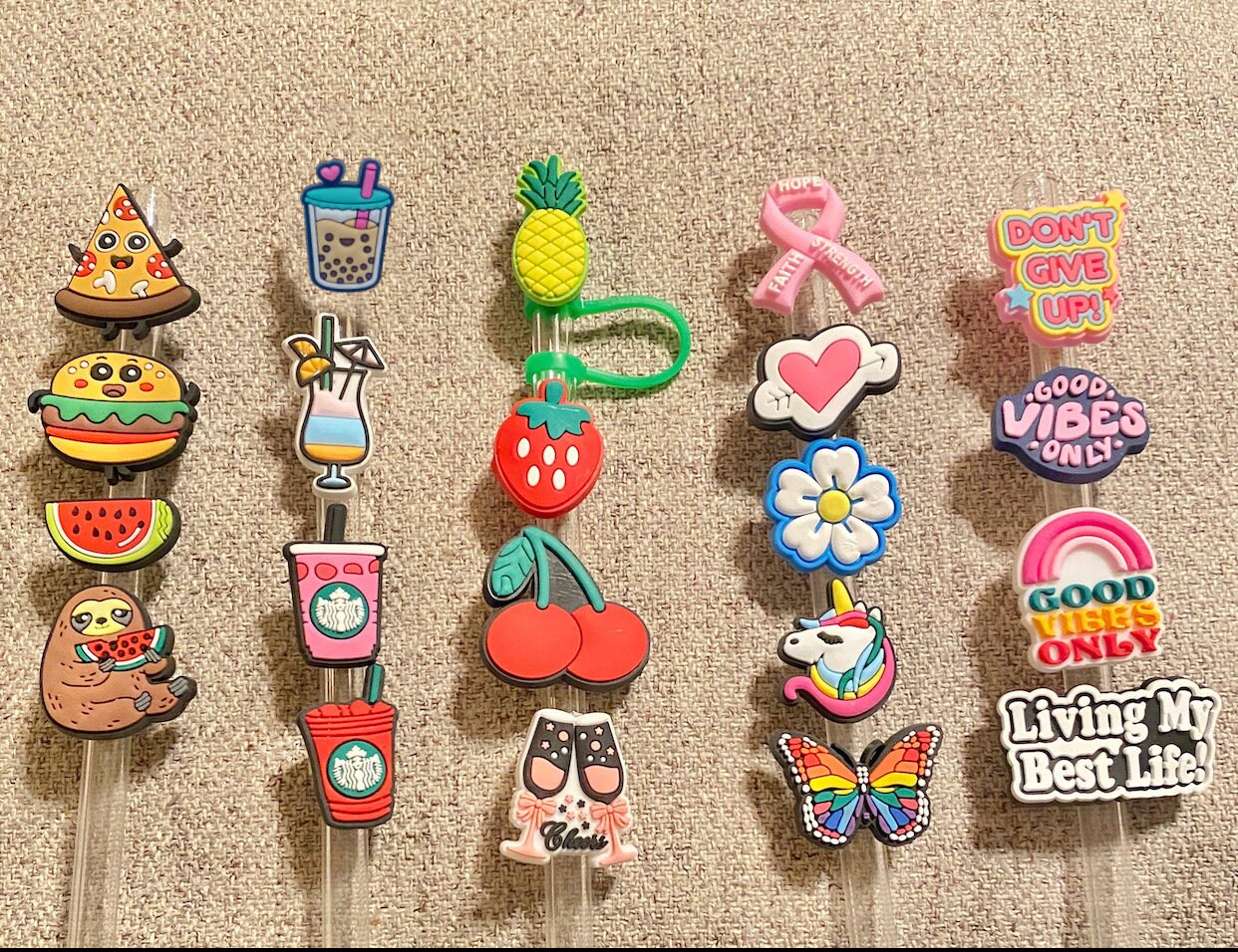 Straw Toppers Food Drinks Fruit Good Vibes - Straw Charms - Pen Charm ...