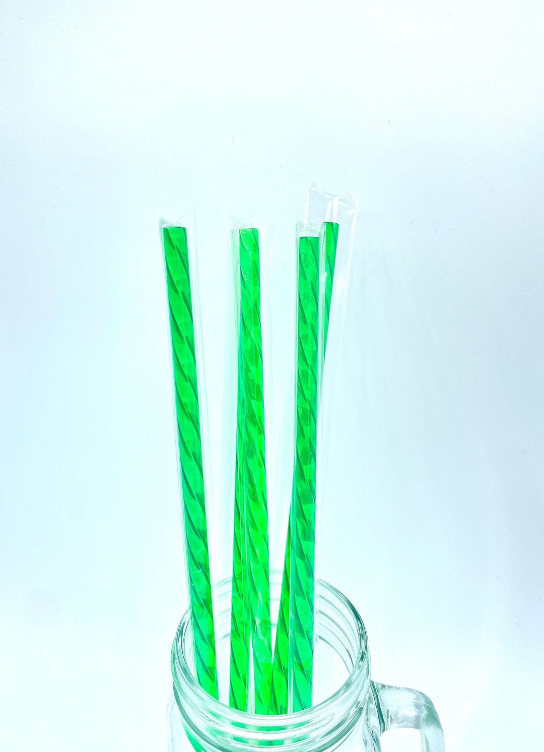 Green Twirl Straws - 10" - Vibrant Green Twirl - Reusable Plastic Straw ...