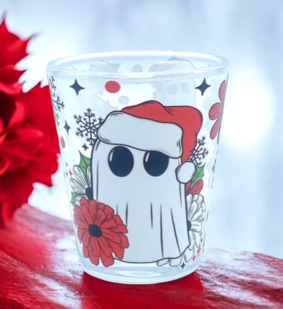 Christmas Ghost Shot Glass - Holly Ghost -holiday Shot Glass - Winter ...