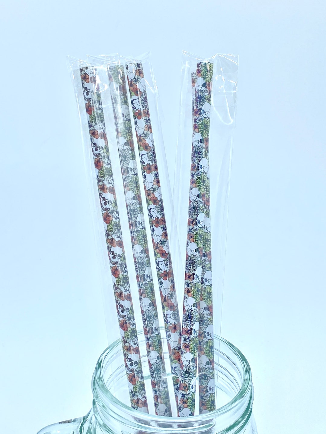 Floral Skull Straws - 10" - Skull Reusable Plastic Straw - Decorated ...