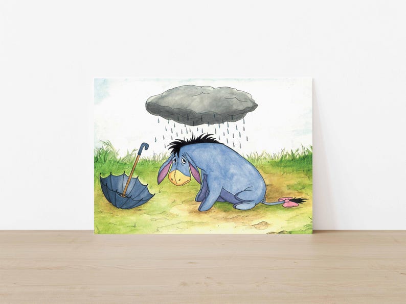 Eeyore Rain Cloud Watercolor Art Print | Bedroom, Dorm Room, Nursery ...