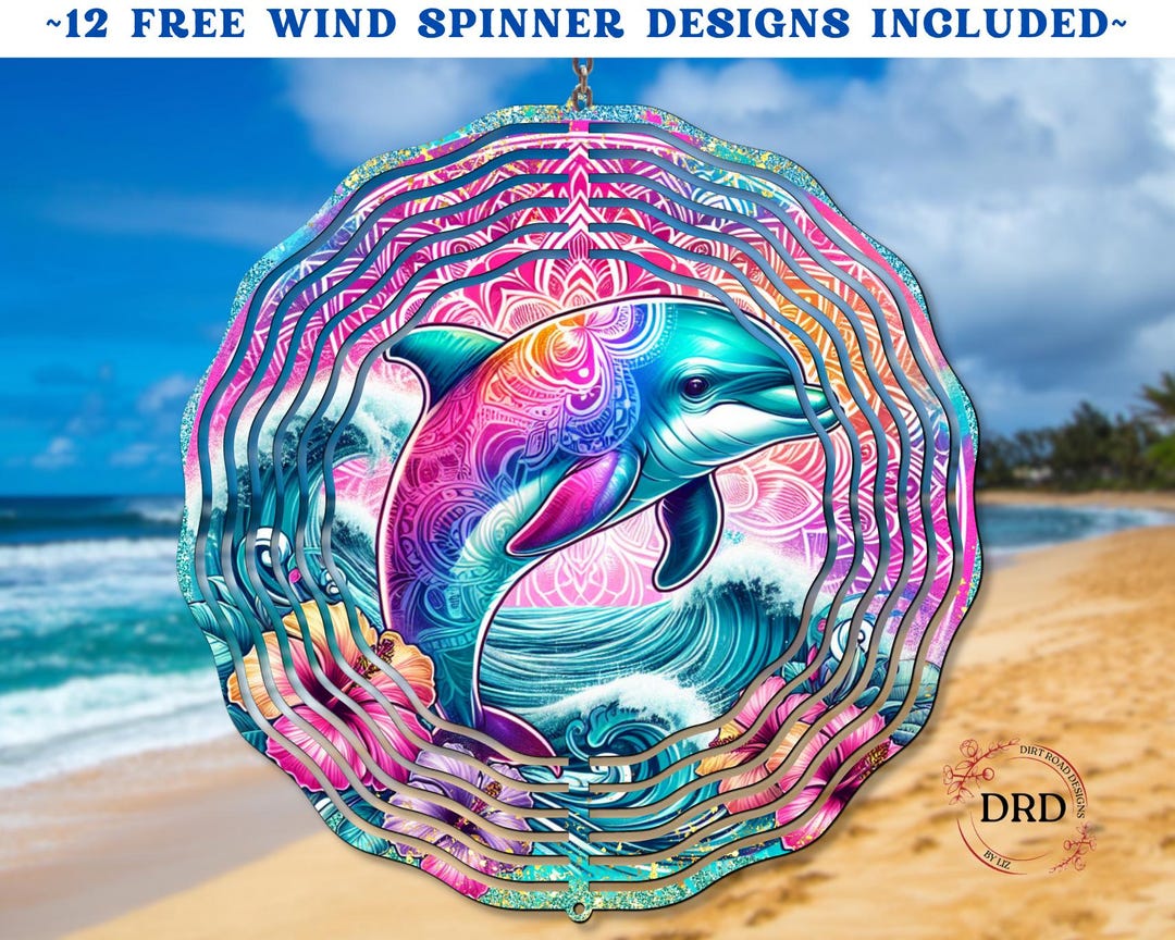 Dolphin Wind Spinner Sublimation Design, Summer Wind Spinner PNG ...