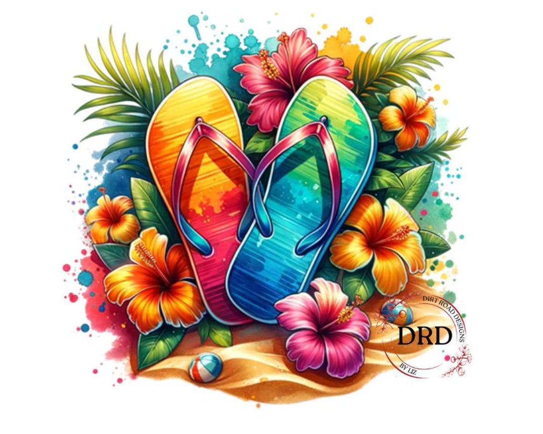 Flip Flop Beach Sublimation Design, Colorful Tropical Clipart, Summer ...
