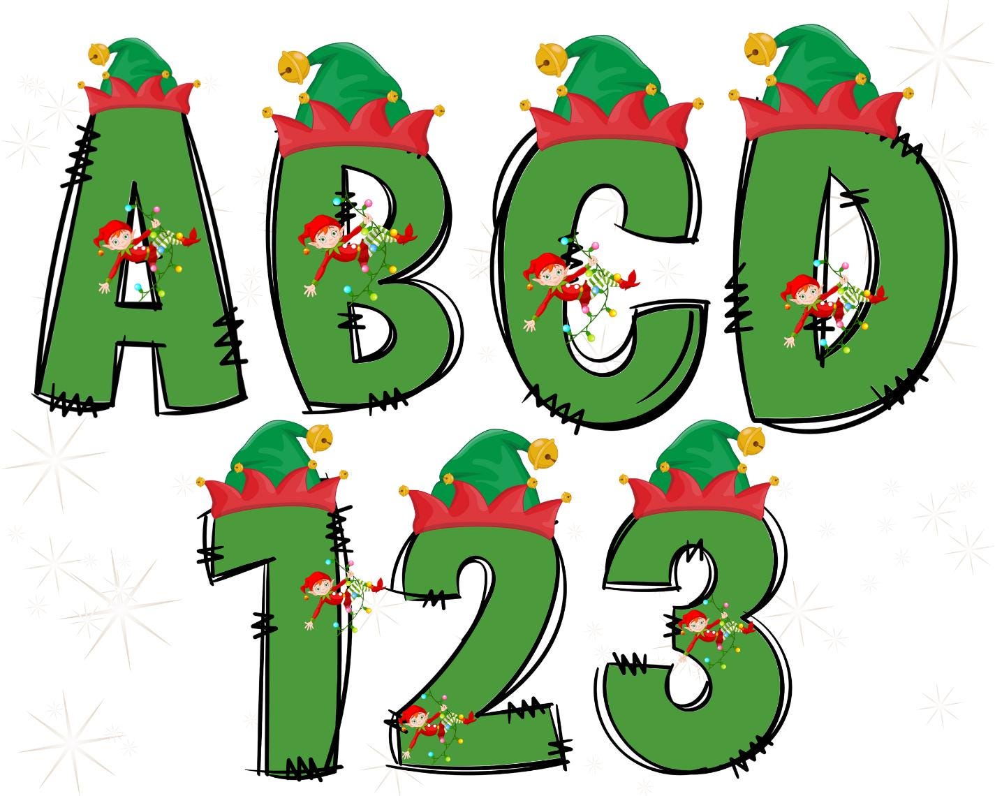 Christmas Doodle Png Letters, Christmas Alphabet & Numbers Png Bundle ...