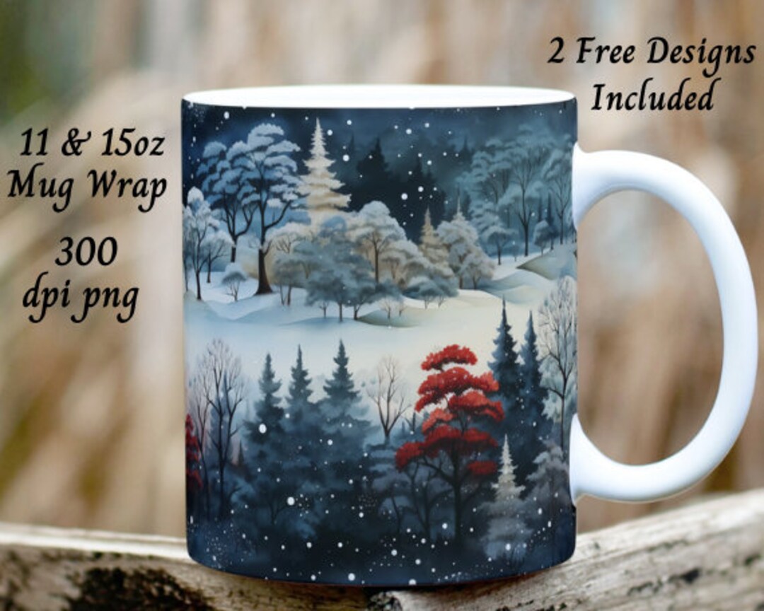 Beautiful Winter Snowy Mug Sublimation Wrap, Seamless Winter Mug ...