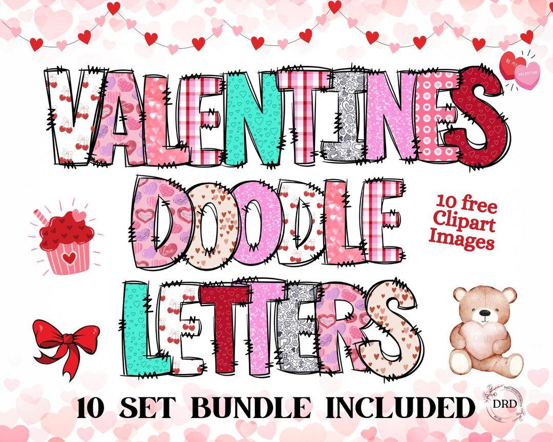 Valentines Doodle Bundle, Alphabet Png Bundle, Doodle Set With Free ...