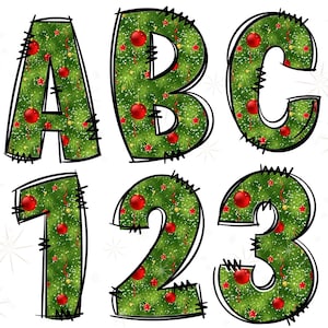 Christmas Doodle Png Letters, Christmas Alphabet & Numbers Png Bundle ...