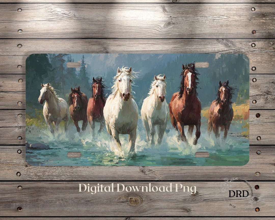 Wild Horses License Plate PNG, Western Car Tag Design, Rustic Country ...