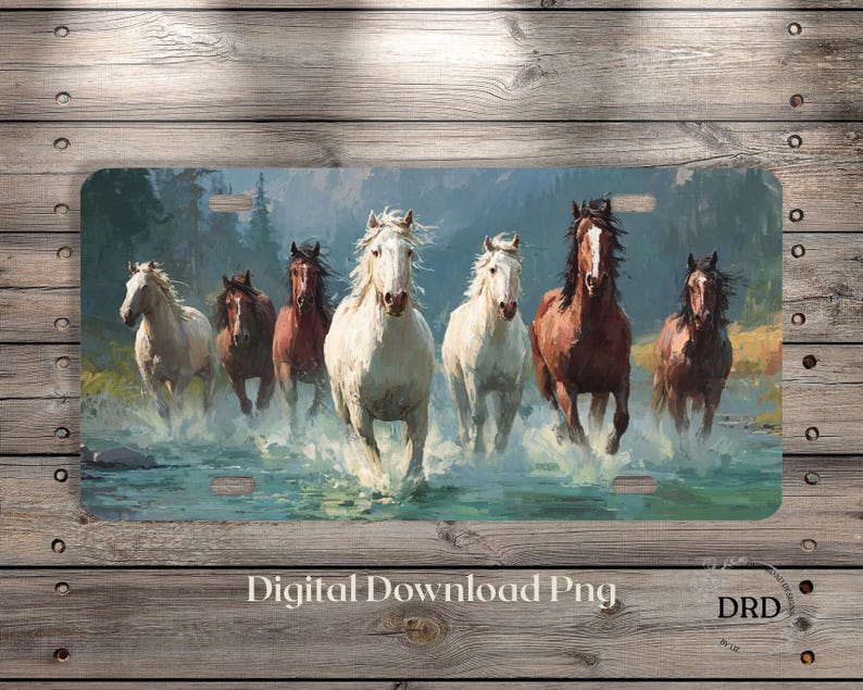 Wild Horses License Plate PNG, Western Car Tag Design, Rustic Country ...