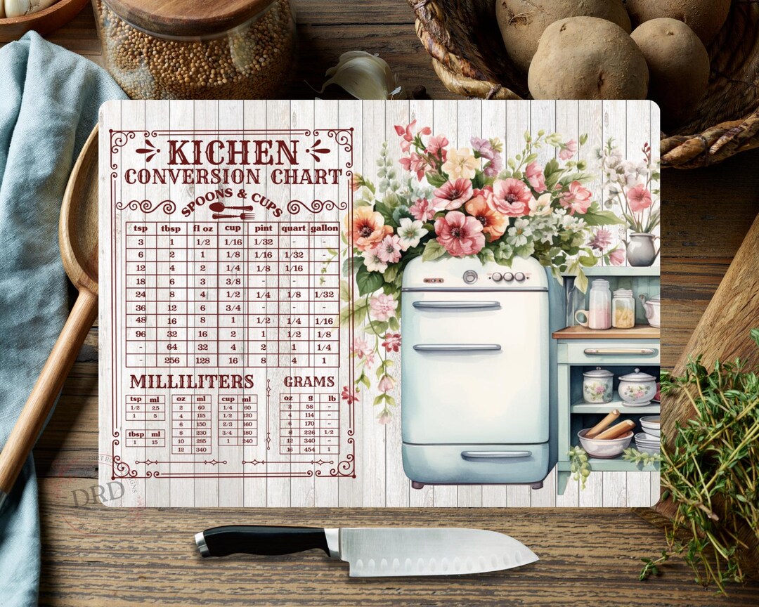 Conversion Chart Cutting Board Sublimation Design, Floral Cutting Board ...
