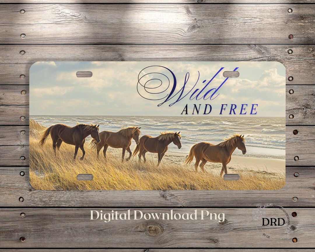 Wild and Free Horse License Plate PNG, Beach Horses Digital Download ...