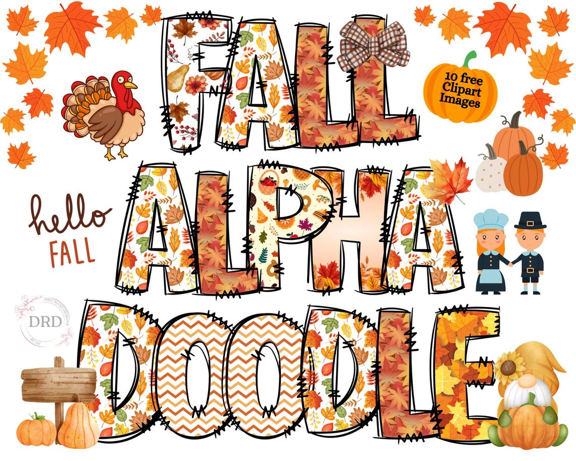 Fall Alpha Doodle Letters PNG Bundle, Autumn Sublimation Alphabet ...